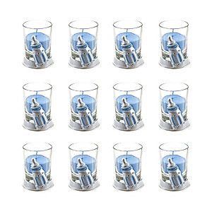Lunaura Baby Keepsake - Set of 12 "Boy" Baby Bottle Glass Votive Candle Set Favors - Blue
