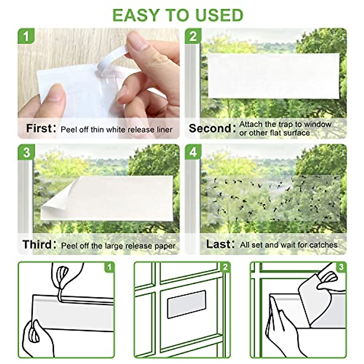 LFSYS 50 Pack Window Fly Traps, Fruit Fly Traps for Indoors, Fly Paper Sticky Strips, Fly Traps for Indoors Clear