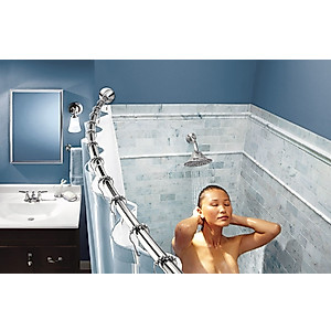 Moen Chrome 5-Foot Adjustable Tension Single Curved Shower Curtain Rod for Bathroom Shower, CSR2172CH