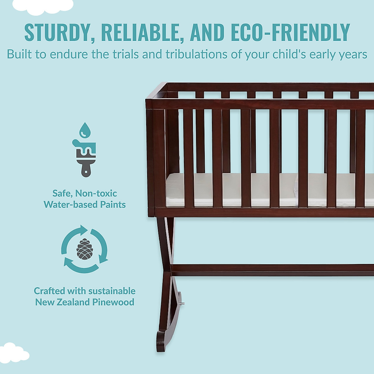 Dream On Me Luna/Haven Cradle, Wood, Espresso, 37x19x31.5 Inch (Pack of 1)