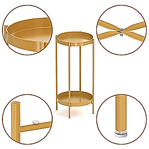 OVICAR Plant Stand Indoor Outdoor - Flower Pot Holder Metal Plant Rack Organizer, 2 Tiers Tall Plant Display Storage Shelf Table For Home Garden Patio Bathroom Office Living Room Balcony Corner (gold)