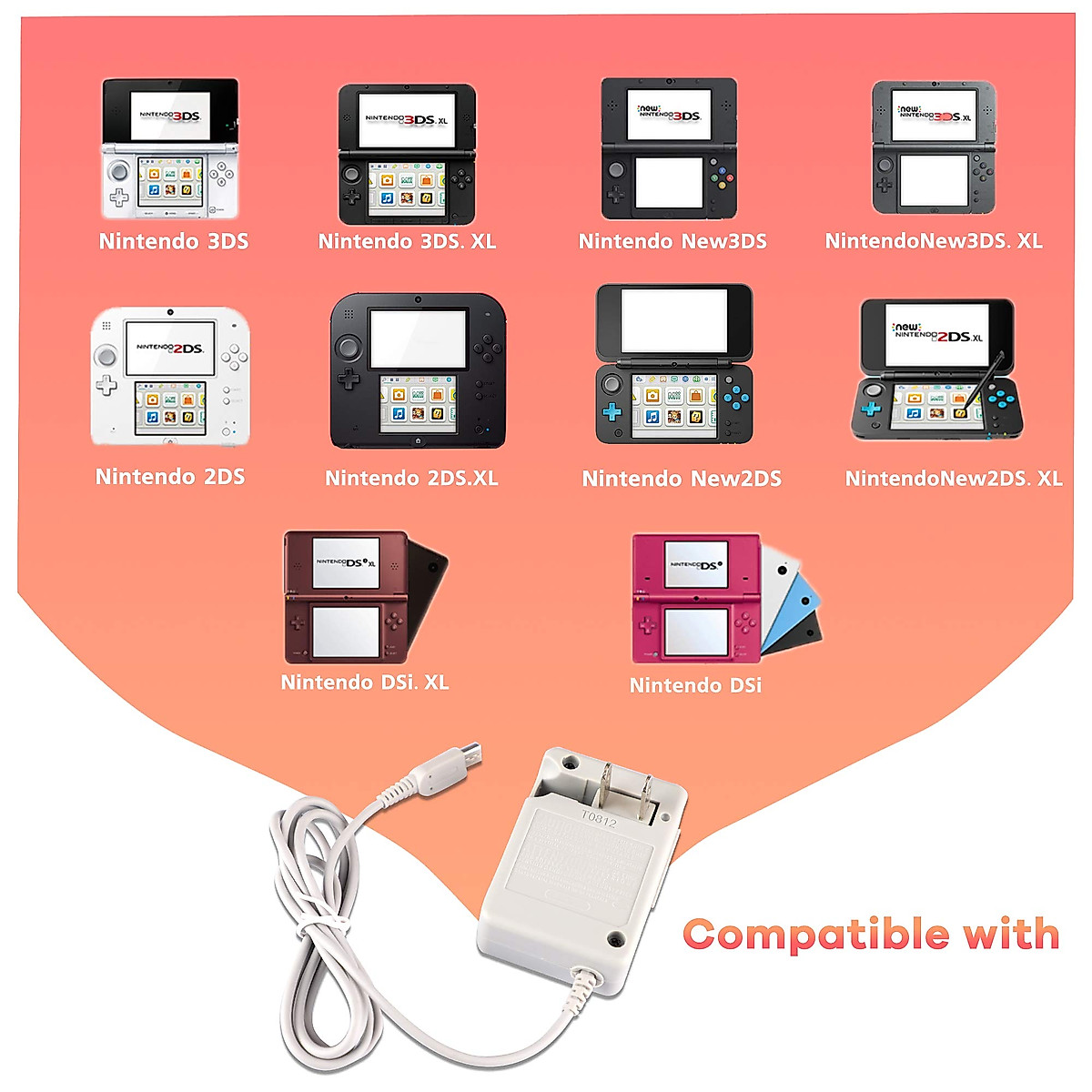 3DS Charger Bundle, 1 Pack Charger and 4 Pack Stylus Pen for Nintendo 3DS