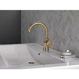 Delta Faucet Trinsic Single Hole Bathroom Faucet, Gold Bathroom Faucet, Single Handle, Diamond Seal Technology, Drain Assembly, Champagne Bronze 559HA-CZ-DST