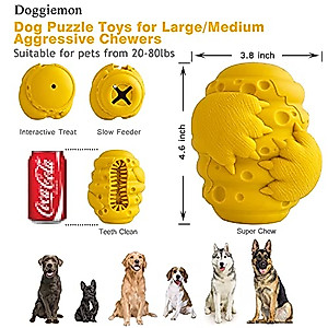 Dog Chew Toys for Aggressive Chewers Large Medium Breeds Dog Puzzle Toys Interactive Treat Dispensing Slow Feeder Indestructible Durable Safe Rubber Teeth Clean Dog Toys Heavy Duty Tough Chew Toys