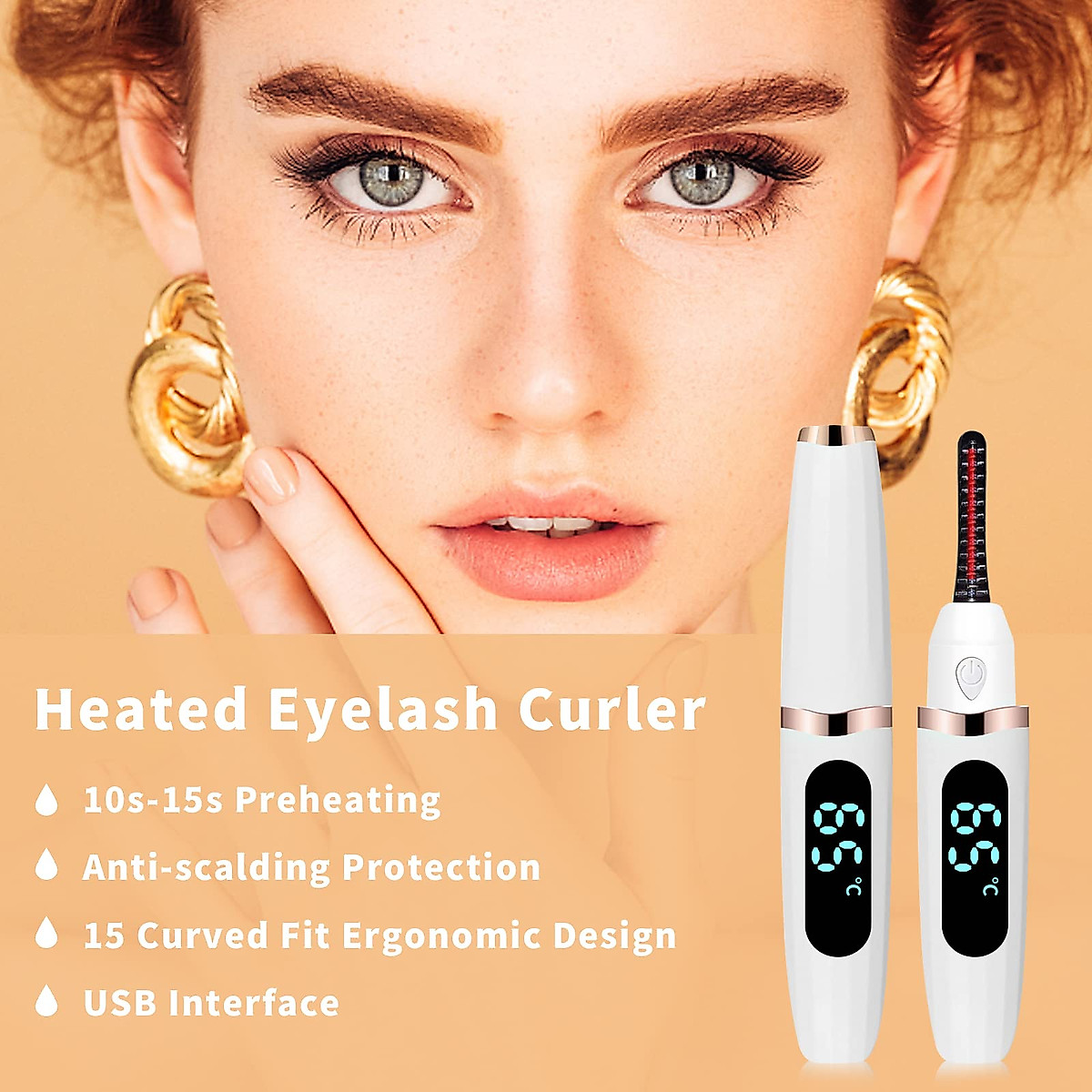 Acavado Heated Eyelash Curlers Heated Lash Curler with Comb Electric Eyelash Curler LED Display 3 Temperature Settings for Makeup Natural Curling 24H Long Lasting Eye Lashes Tool for Women White