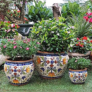 UimimiU European Classical Plant Pot Mosaic Large Flower Pot Hand-Painted Ceramic Container Vase Bonsai Planter Outdoor Garden Villa Corridor Aisle Landscape Decor Home Balcony Terrace
