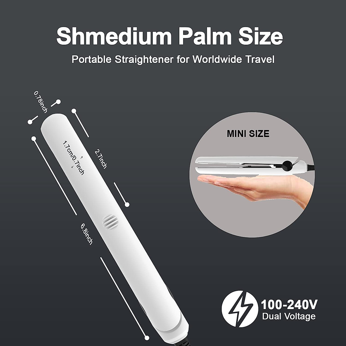 Keragard Mini Flat Iron Smart Ceramic Tourmaline Hair Straightener for Travel,Small Flat Irons for Short Hair, Dual Voltage Flat Iron,White