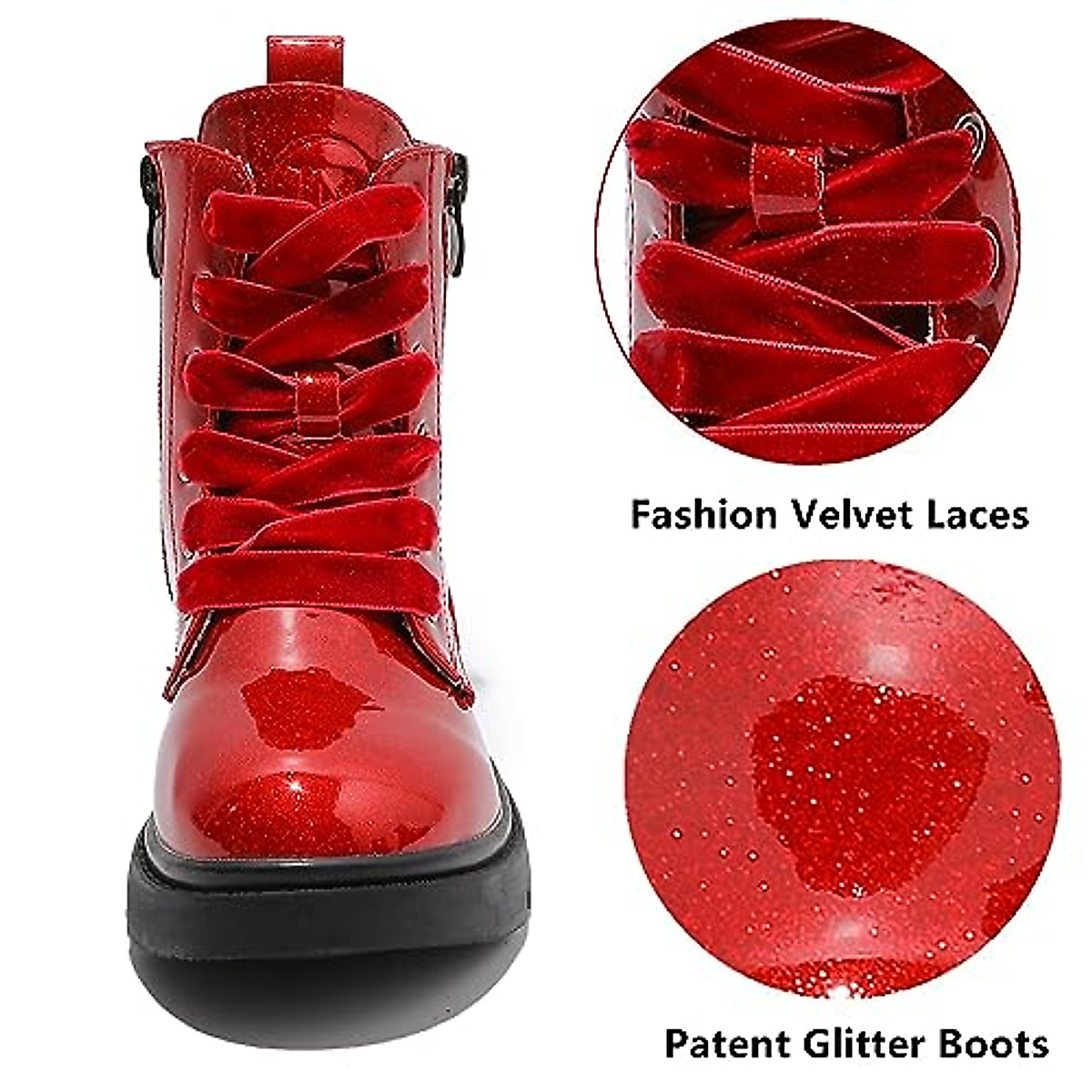 DADAWEN Boys Girls Glitter Ankle Boots Lace Up Waterproof Combat Shoes With Side Zipper for Toddler/Little Kid/Big Kid Red Glitter US Size 3 M Big Kid