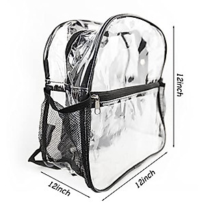 2 Pack Clear Backpack 12x12x6 Stadium Approved,Heavy Duty Plastic Transparent Backpacks with 2 Water Holders for Stadium Backpack,Waterproof PVC Backpacks for Student School Concert Security Travel