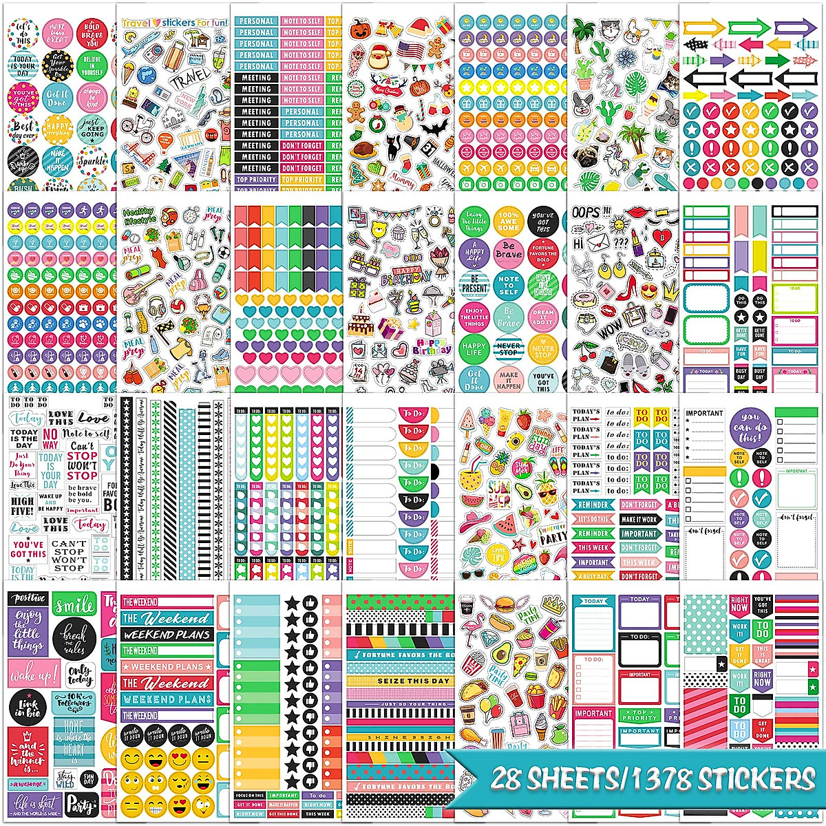Planner Stickers - 28 Sheets, 1378 Stunning Design Accessories for Journals and Calendars, Essential Planner Accessories by Tullofa - Green