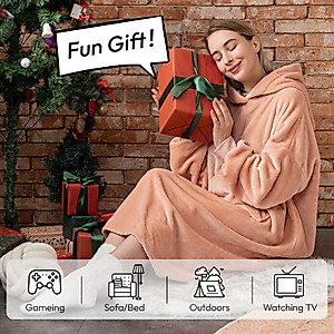 Wearable Blanket Hoodie for Women/Kids/Men, Oversized & Cozy Sherpa Lined Hoodie Sweatshirt Blanket(Pink,Long)