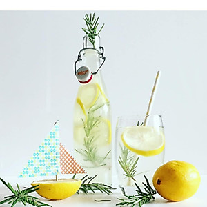 Le Parfait Pitchers | 32oz (Pack of 3) 1 Liter Glass Swing Top Milk Pitcher with Printed Logo & Airtight Swing Stopper | Glass Pitcher for Drinks, Smoothie, Preserving Juices & Salad Dressing