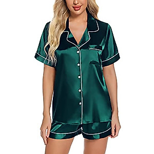 Pjmlifecoco Silk Pajama Set for Women Short Sleeve Sleepwear Soft Silk Pajama Set Bridesmaid Pjs Green
