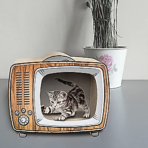 FluffyDream TV Cat Scratcher Cardboard Lounge Bed, Cat Scratching Board, Durable Board Pads Prevents Furniture Damage, Wood