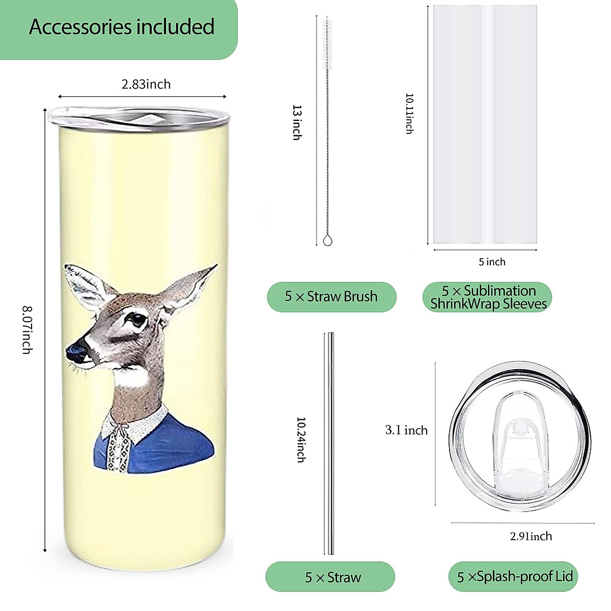 Ninth DIY Transfer 20 oz Sublimation Tumblers Blank Skinny Straight,Stainless Steel Double Wall Insulated Sublimation Glittery White Tumbler, for Heat Press or Convection Oven(5 Pack)