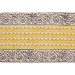 Casavani Upgraded Boho Bathroom Rug 100% Woven Geometric Rug for Bedroom Blue and Yellow Rug Bohemian Bath Mat, Kitchen Rug Washable Cotton Throw Rug Tassel Rug for Living Room 4x15 Feet Runner