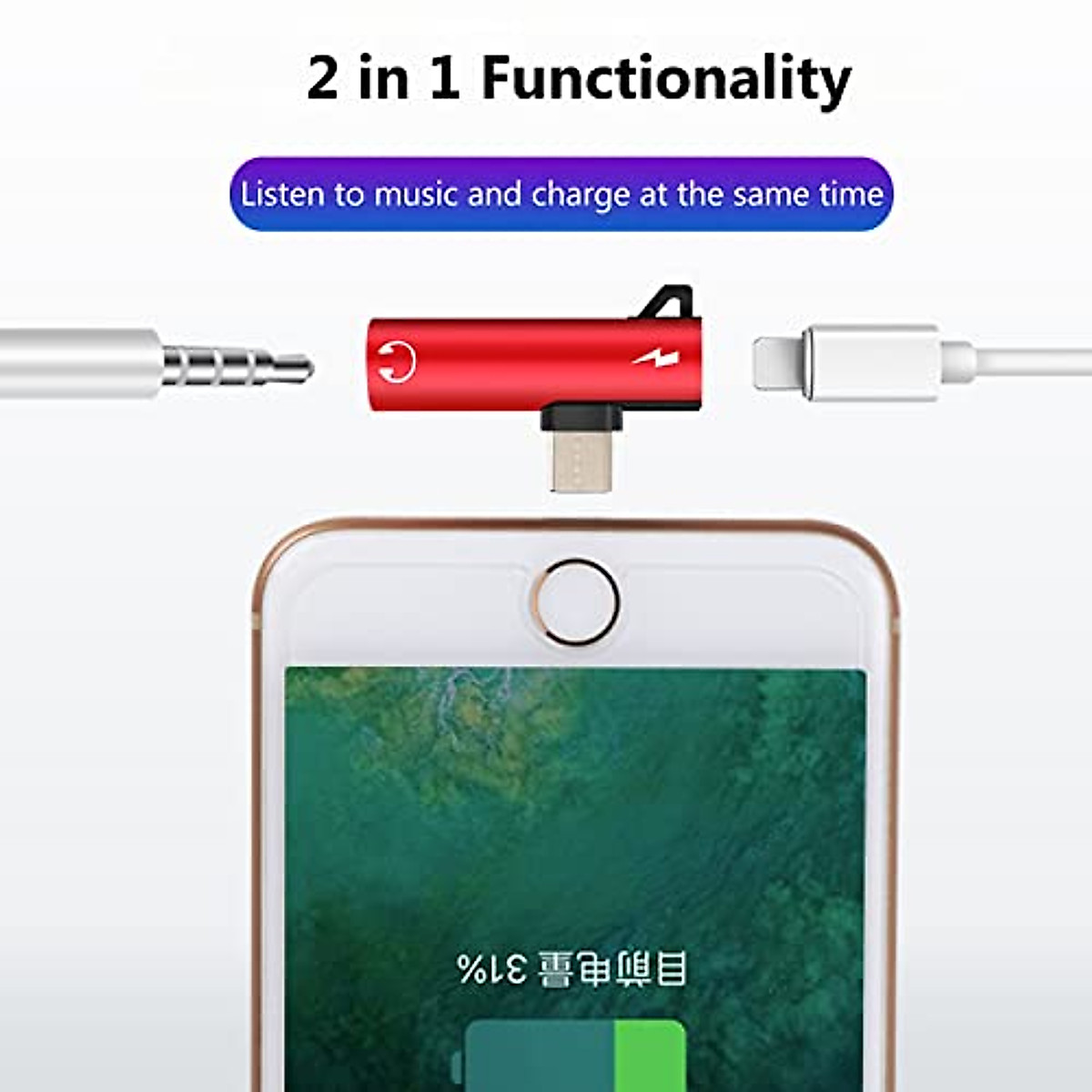 Sanpyl 2Pcs USB C to 3.5mm Audio Adapter, 2 in 1 Type C to 3.5mm Headphone and Charger Adapter ABS Audio Jack Charging Cord for Tablet PC Phones Red