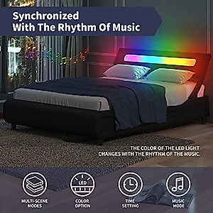 ZAFLY Modern Platform Full Bed Frame,Full Size Bed Frame with RGB LED Headboard,Wooden Slats Support/No Box Spring Needed/No Mattress,Black