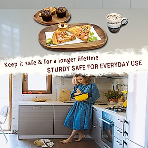 MELELES Acacia Wood Dinner Plates,Wooden Trays Sets of 5,Easy Cleaning & Lightweight for Snacks,Desserts,Fruit,Salads,Unbreakable Oval Charger Plates for Housewarmings,Christmas Gifts