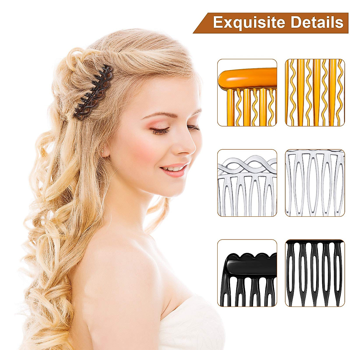 12 Pieces Plastic Side Hair Twist Comb French Twist Comb Hair Clips with Teeth for Fine Accessories Women, 4 Colors(Retro Color,Chic)