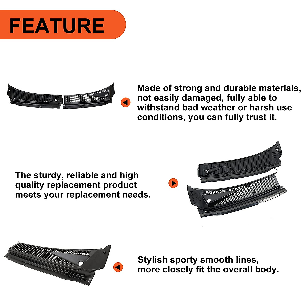 ECOTRIC Windshield Wiper Cowl Cover Panel Compatible with 1999-2007 Ford F250 F350 F450 F550 Super Duty 2000-2005 Ford Excursion Replacement for 3C3Z-25022A68-AAA 4C3Z-25022A69-AAA