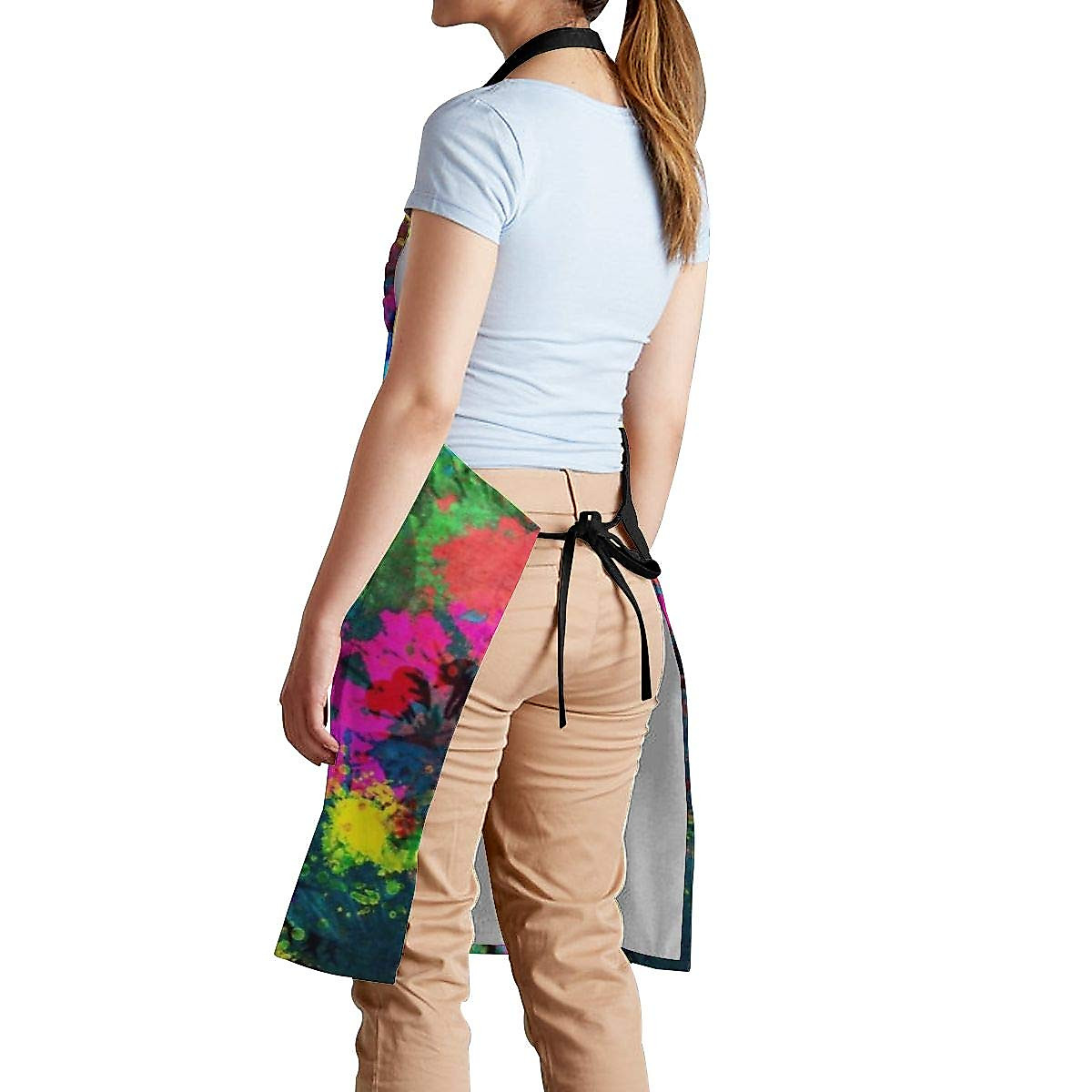 Deaowangluo Adult Size Adjustable Bib Colorful Paint Splatter Apron Extra Long Ties with Tool Pockets for Gifts-Home Kitchen Baking