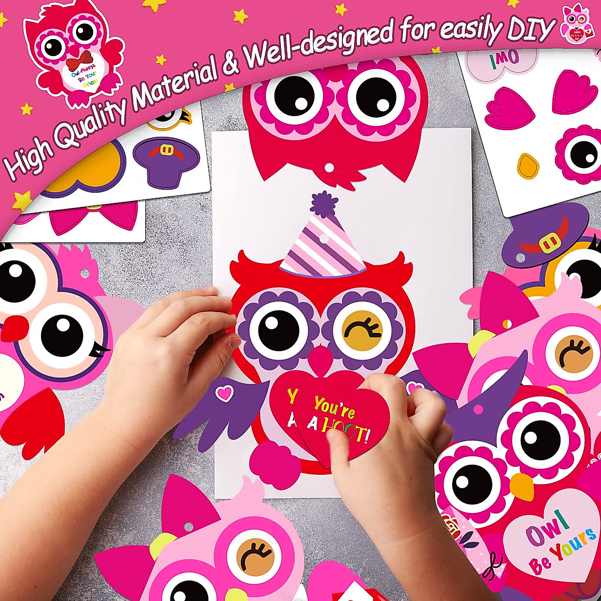 chiazllta 30 PCS Valentine's Day Craft Kits DIY Owl Craft for Kids Valentine's Heart Craft Make Your Own Owl Bulk Set for Home Classroom Game Activities