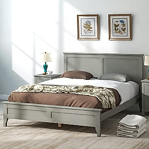 anwickjeff Full Size Bed Frame with Headboard and Footboard, Modern Concise Style White Solid Wood Platform Bed for Kids Teens Adults, No Need Box Spring (Full, Gray)