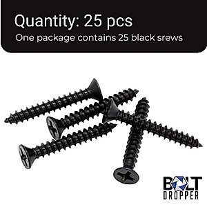 Bolt Dropper No. 8 x 2'' Black Screws, Xylan Coated Stainless Flat Head Phillips Wood Screw Deep Cut (25 Pack), 18-8 (304) Stainless Steel Anti Corrosion