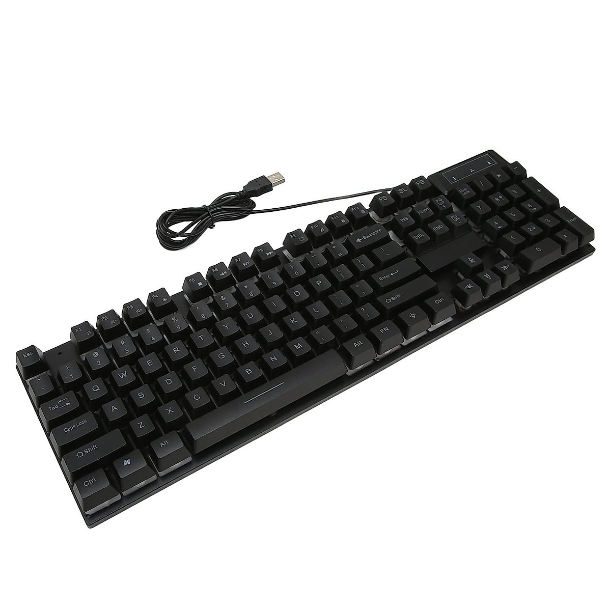 USB Gaming Keyboard, Quick Response Backlit Keyboard 104 Keys Wired One Piece Design High and Low Key Design RGB Lighting Effect for Gaming for Office for Home(H600 black characters-single keyboard)