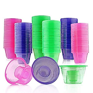 MATANA 150 Neon Plastic 3.75oz Party Bomb Shot Glasses with 1oz Inner Shot Cups - Sturdy, Disposable & Reusable