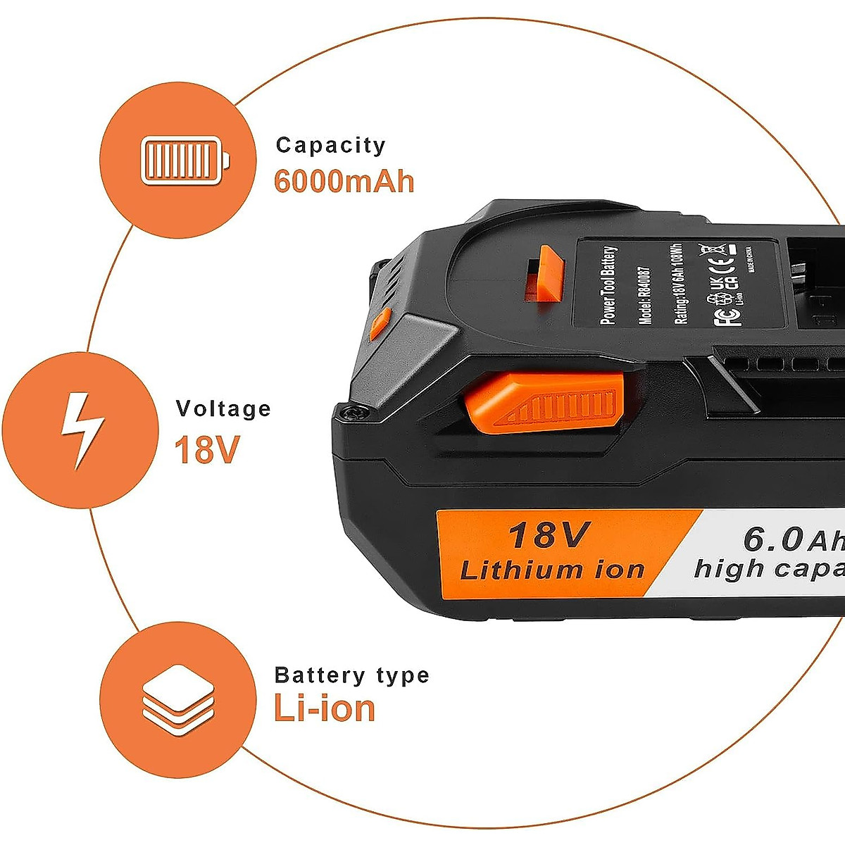 ARyee 18V 6000mAh Battery Replacement Compatible with RIDGID 18V Drill R840087 R840083 R840086 R840085 R840084 Cordless Tools Lithium Ion Battery, 2 Pack