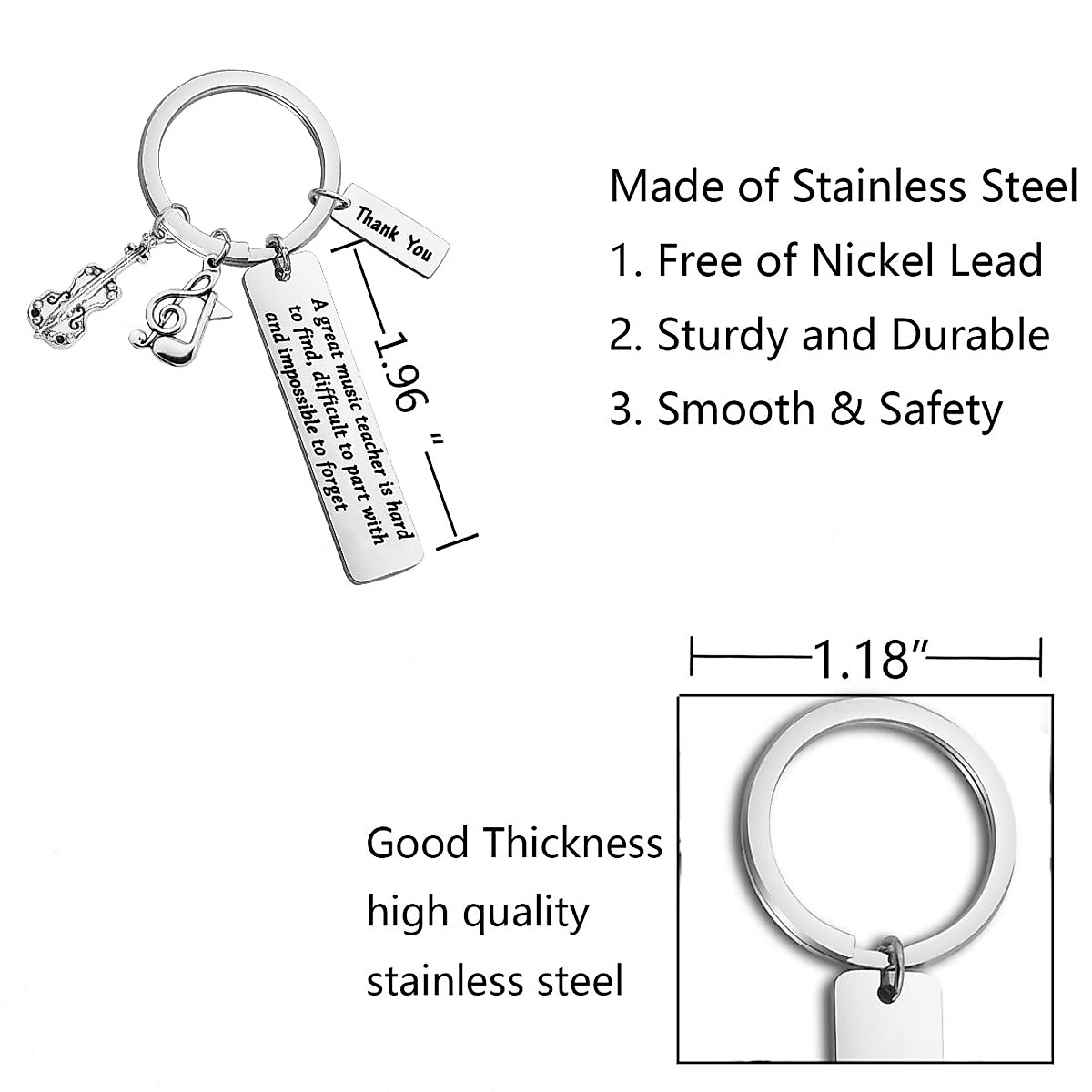 FUSTMW Violin Teacher Gifts Music Teacher Keychain Thank You Gift for Violin Teacher Appreciation Gift Music Teacher Retirement Gift (silver)