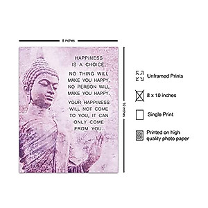 Buddhism Happiness Quote - Inspirational Saying Poster - Zen New Age Wall Art Decor - Home Decoration for Spa, Meditation Room, Yoga Studio - Gift for Women, Buddhist, Buddha Fan - Pink, Purple - 8x10