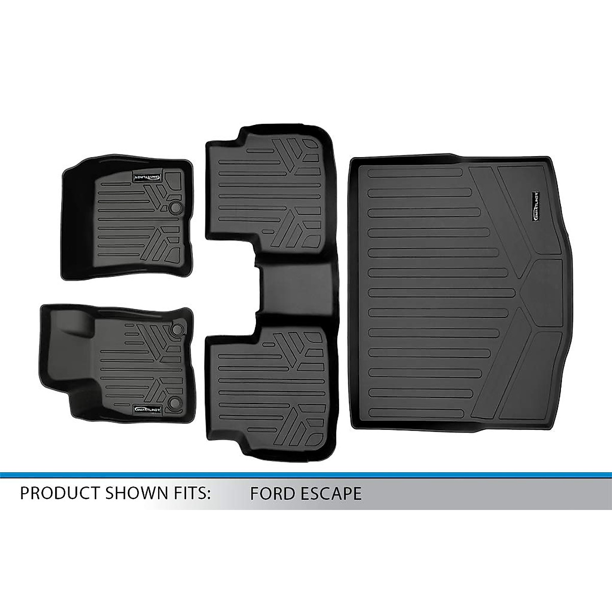 SMARTLINER All Weather Customer Fit Floor Mats 2 Rows and Cargo Behind 2nd Row Set Black Compatible with 2020-2023 Compatible with Ford Escape