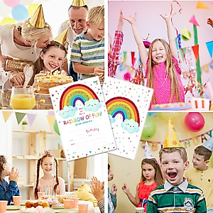 Buildinest Rainbow Birthday Party Invitations with Envelopes (20-Pack), 4"x6" Rainbow Cloud Heart Birthday Invitation Cards, Rainbow of Fun Party Invites-B36