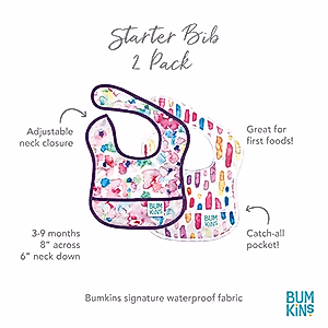 Bumkins Bibs, for Baby Girl or Boy, Infant 3-9 Months, Essential Must Have for Eating, Feeding, Baby Led Weaning, Mess Saving Waterproof Soft Fabric, Starter Bib 2-pk Watercolors and Brushstrokes