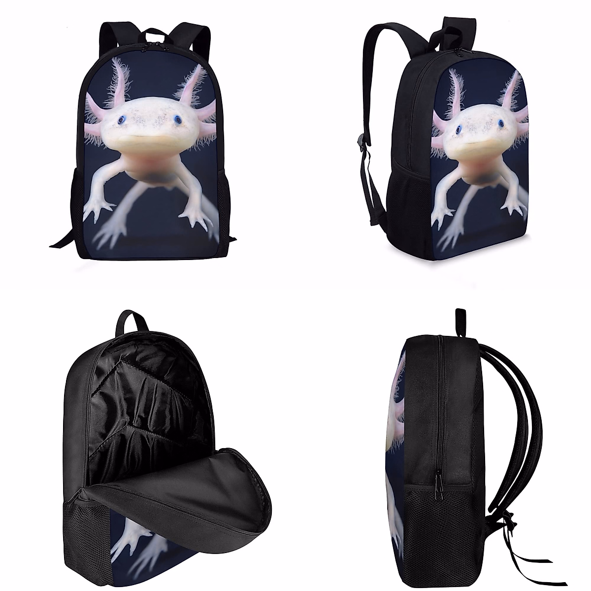AmzPrint Axolotl Animal Print Bookbag With Lunchbox For Girls American Children Back To School Gift 3pcs Backpack Set