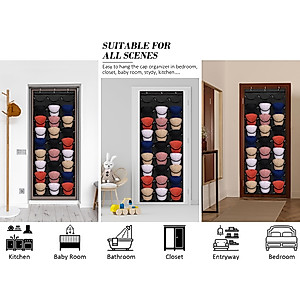 Tiblue Hat Rack for Baseball Caps, 27 Pockets Organizer, Hanging Over the Door Storage Closet Wall with Large Clear & 3 Hooks Holder Hanger for Sport