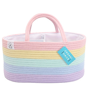 OrganiHaus Pastel Rainbow Basket, Rope Diaper Caddy Basket, Baby Diaper Caddy Organizer, Nursery Basket & Baby Baskets for Newborn Baby Diaper Organizer for Rainbow Decor, Diaper Storage Organizer