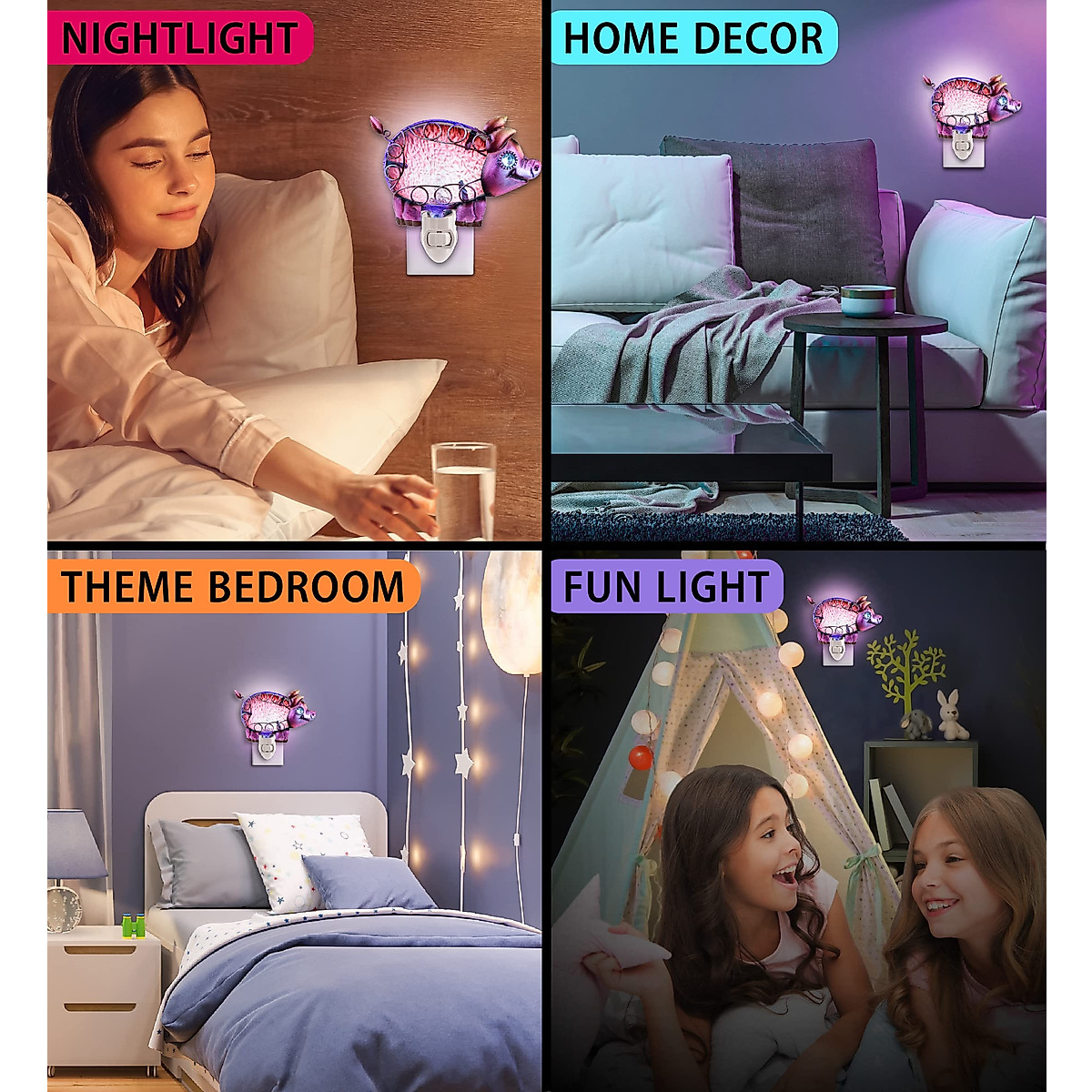 Puzzled Glass Art Night Light, Plug in Decorative Socket Lamp, Manual On & Off Portable Light for Stairway, Bedroom, Bathroom, Nursery, Home Accessory & Kitchen Decor - Pig