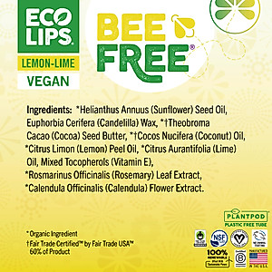 Eco Lips Bee Free Variety Pack Vegan Lip Balm | Candelilla Wax, Cocoa Butter & Coconut Oil Lip Care. Soothe & Moisturize Dry, Chapped Lips - 100% Plastic-Free Plant Pod Packaging - Made in USA