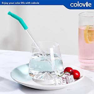 ColoVie Reusable Glass Drinking Straws 6 Straight + Silicone Tips with Curved Bend 6 Pack(BPA Free, Food grade, Non-Rubber) + Cleaning Brush 2 Pack, Clear, Safe, Durable, Stirring, for Tumbler