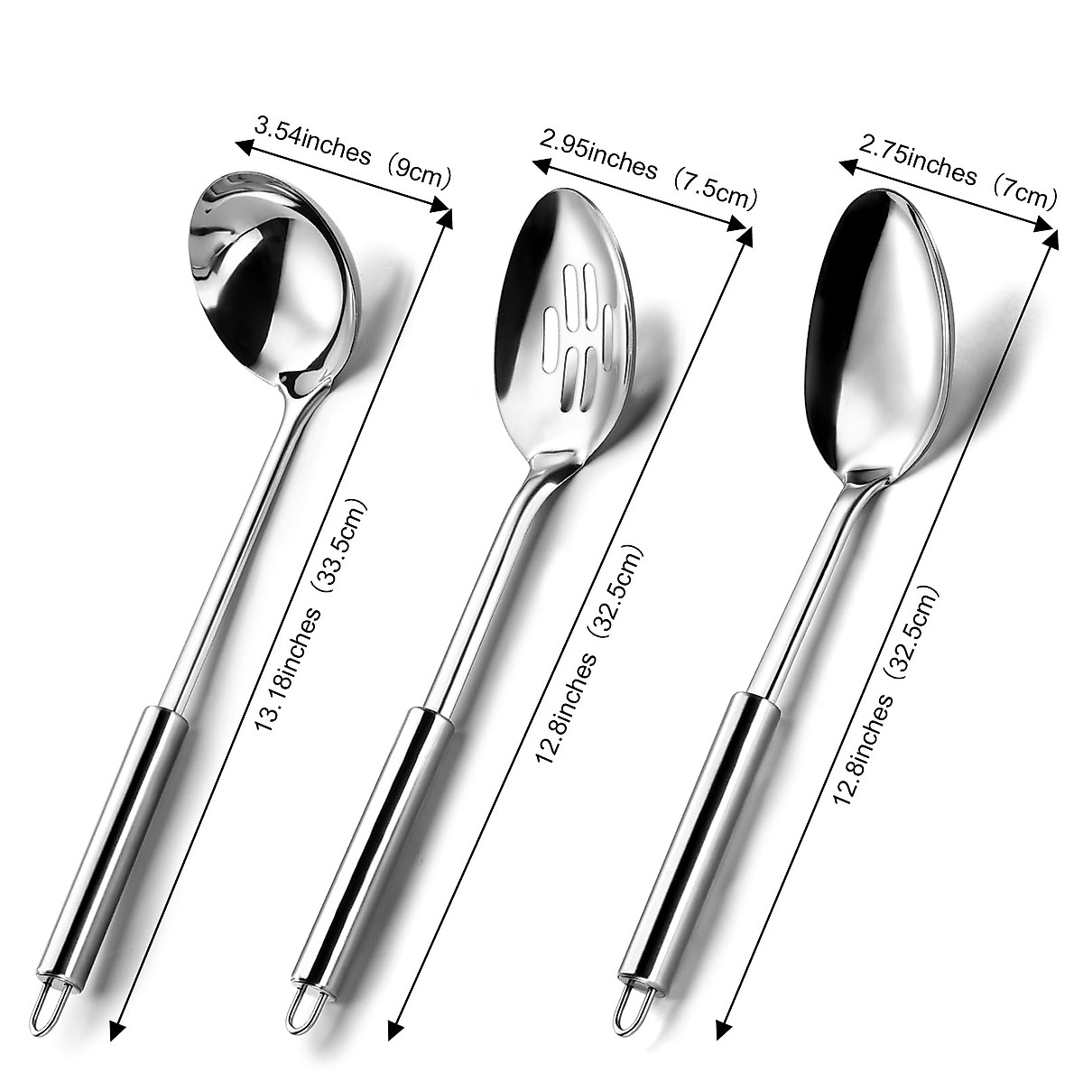 Pleafind Serving Utensils Set for Parties,3-Piece Silver Stainless Steel utensils set,Includes 1 Serving Spoon, 1 Slotted Spoon and 1 Soup Ladle,Serving Spoons for Buffet