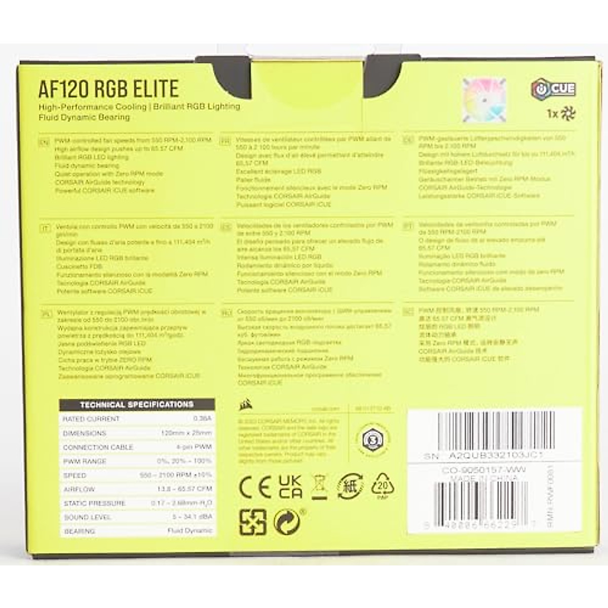 Corsair iCUE AF120 RGB Elite 120mm PWM Fan - Eight RGB LEDs - AirGuide Technology - Fluid Dynamic Bearing - Zero RPM Fan Mode - CORSAIR iCUE Software Compatible - White