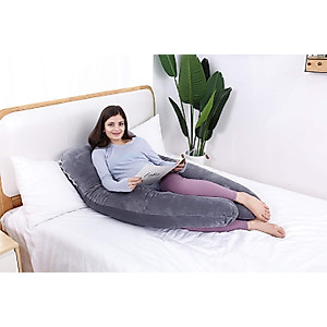 AS AWESLING Pregnancy Pillow, U Shaped Full Body Pillow, Nursing, Support and Maternity Pillow for Pregnant Women with Removable Velvet Cover (Grey)