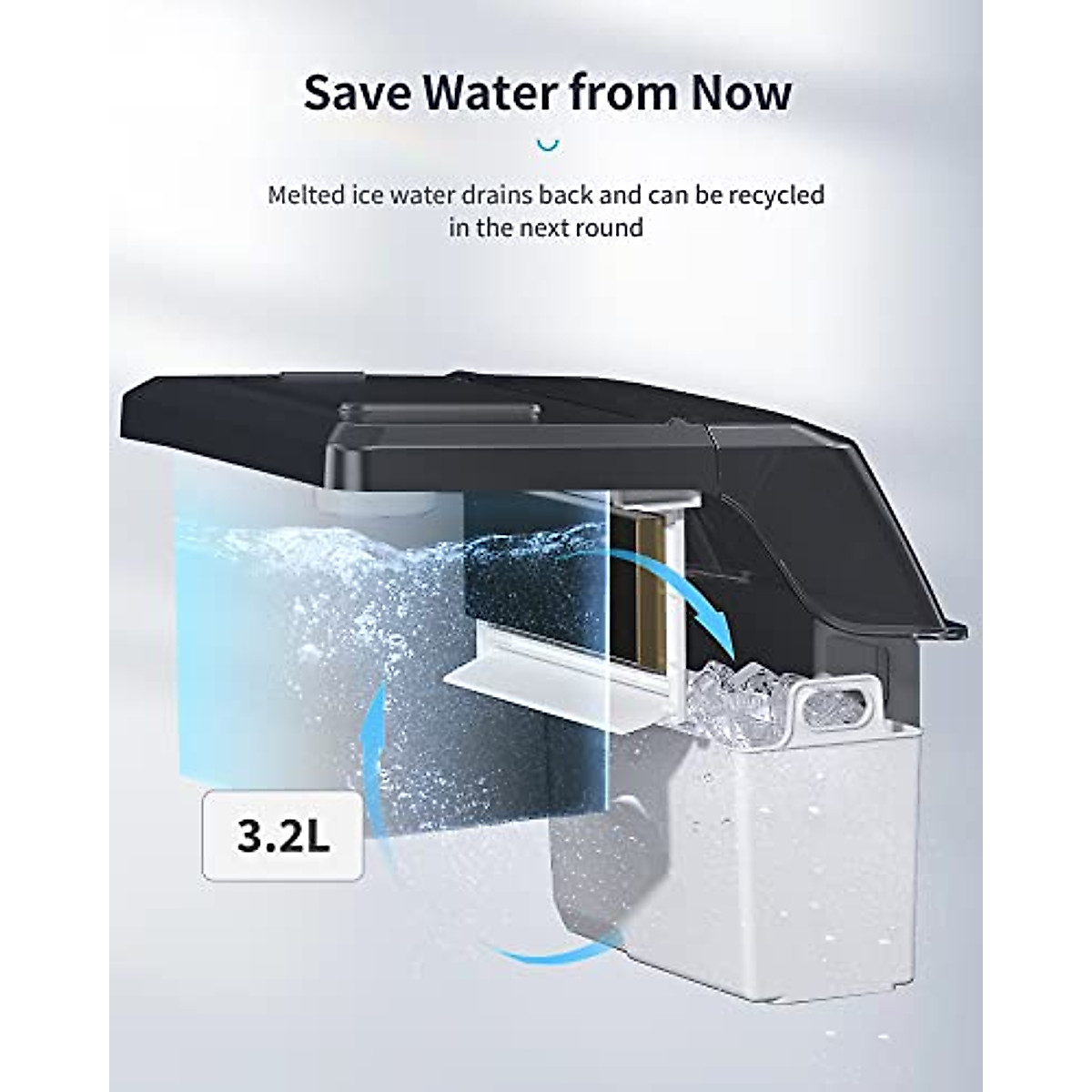 ecozy Portable Ice Makers Countertop, 44lbs Per Day, 24 Cubes Ready in 13 Mins, 2 Ways to Add Water, Self-Cleaning Ice Maker with Ice Bags/Ice Scoop/Ice Basket for Home Office Bar Party, Silver