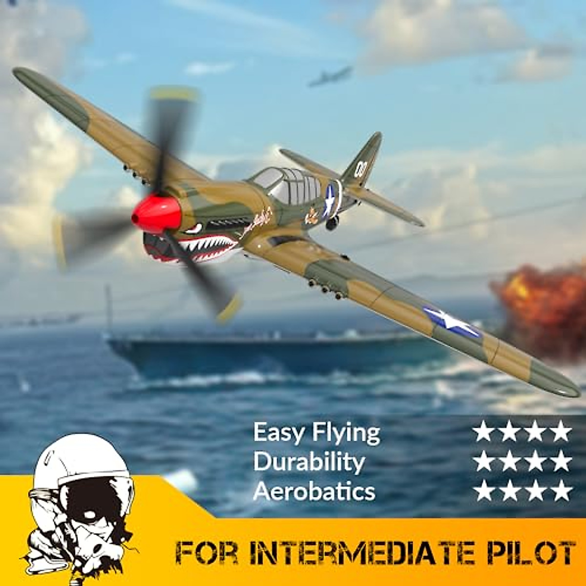 VOLANTEXRC RC Plane 4 Channel P40 Warhawk Remote Control Airplane Fighter RTF with 6-Axis Gyro, 3 Modes Easy to Fly, 2.4GHz Radio Controlled Aircraft for Beginners, Boys & Adults