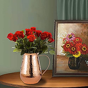 Pure Copper Water Pitcher with lid, 100% Solid Copper Jug, Capacity 70 Oz, Copper Hammered Vessel, Copper Carafe For Ayurveda Health, Healing Benefit, Home, Hotel & Gifting