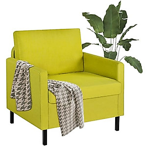 TYBOATLE Modern Upholstered Linen Fabric Accent Arm Chairs, Living Room Single Sofa Chair with Metal Legs, Comfy Reading Lounge Armchair for Small Spaces, Apartment, Bedroom, Office (Green)